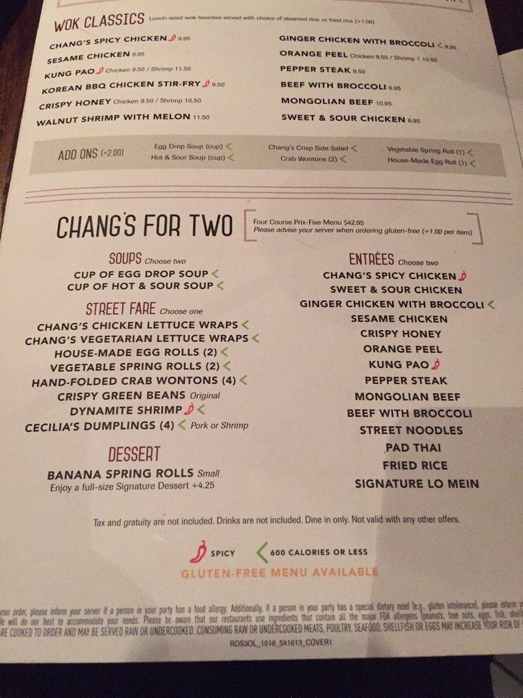 Menu at P.F. Chang's restaurant, Orlando, Conroy Rd