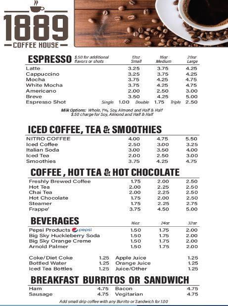 Menu at 1889 Coffee House, Helena, Prospect Ave