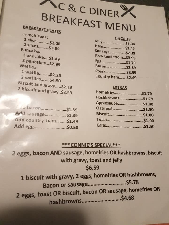 Menu at C&C Diner restaurant, Lindside