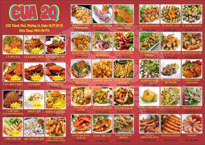 Menu at CUA 2Q restaurant, Ho Chi Minh City