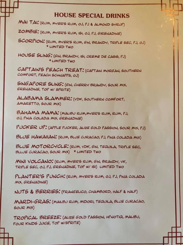 Menu at Chef Lee Chinese Restaurant, USA