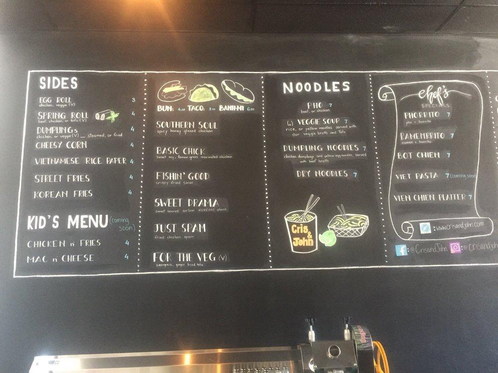 Menu at Cris and John restaurant, Dallas