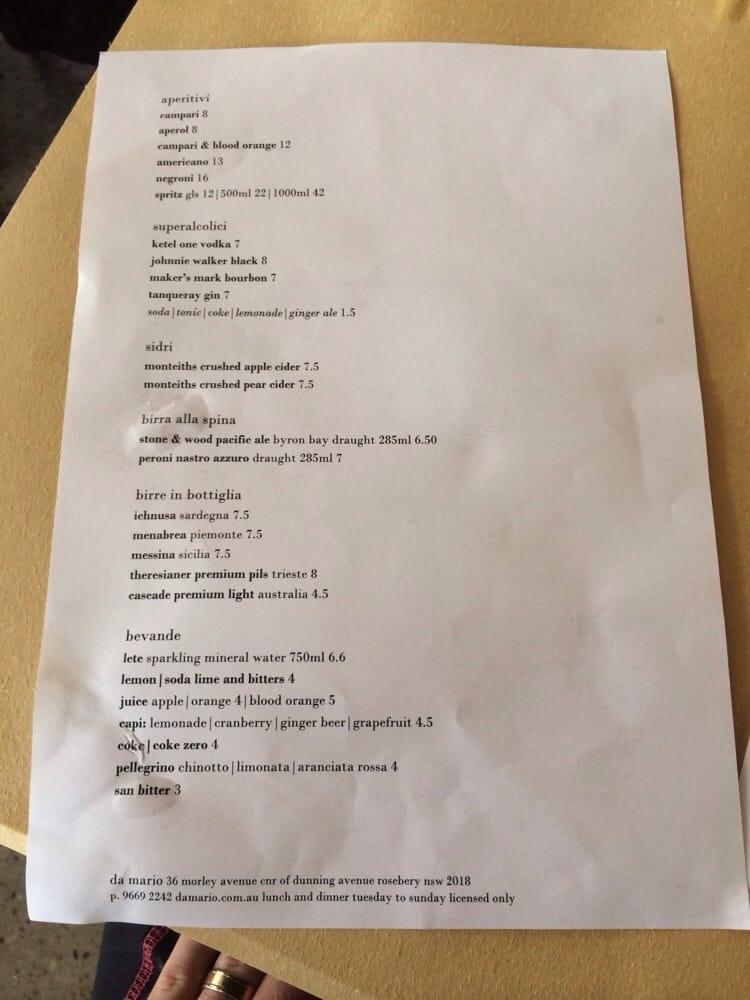 Menu at Da Mario pizzeria, Rosebery, Shop 1/36 Morley Ave