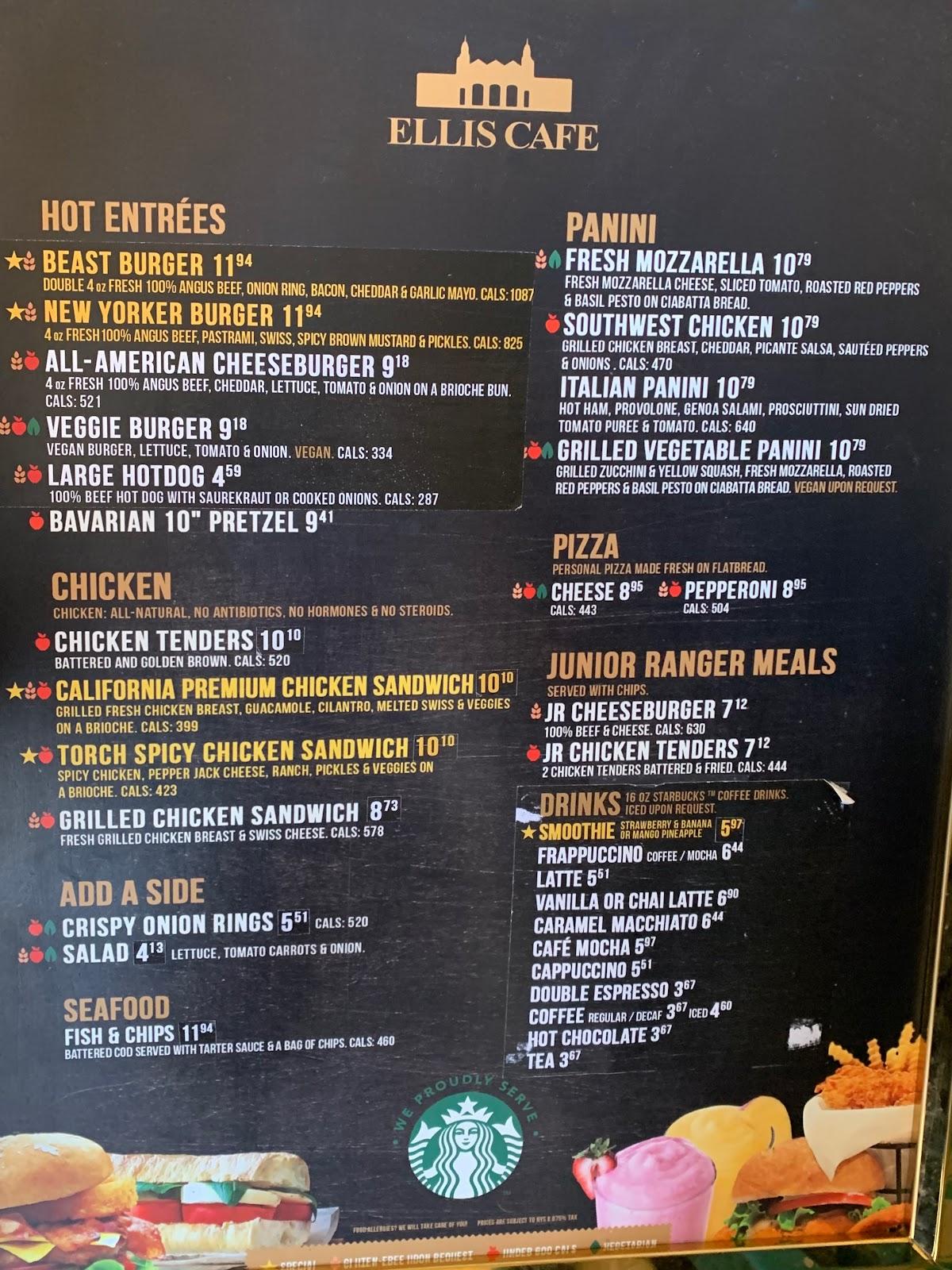 Menu at Ellis Island Cafe, New York City, Ellis Island