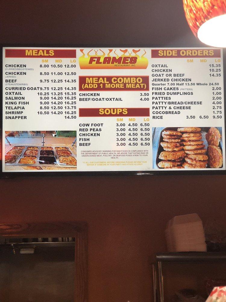 Menu at Flames restaurant, Boston, 663 Morton St