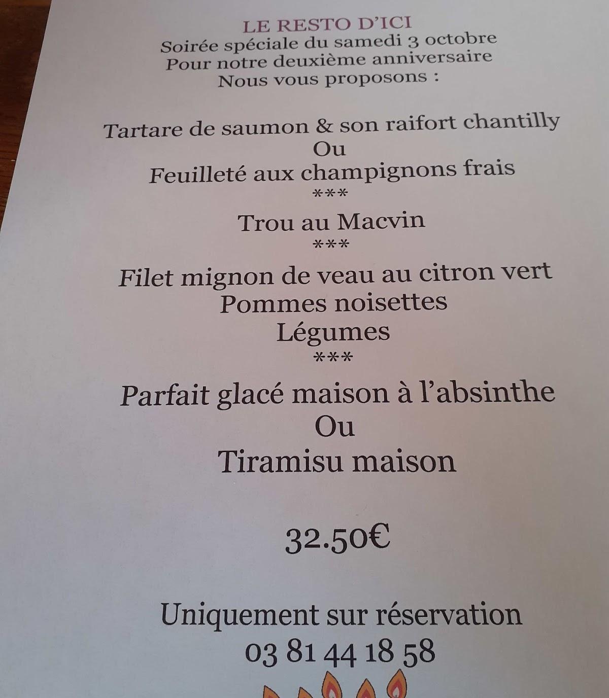 Menu au Le Resto d'ici restaurant, Avoudrey