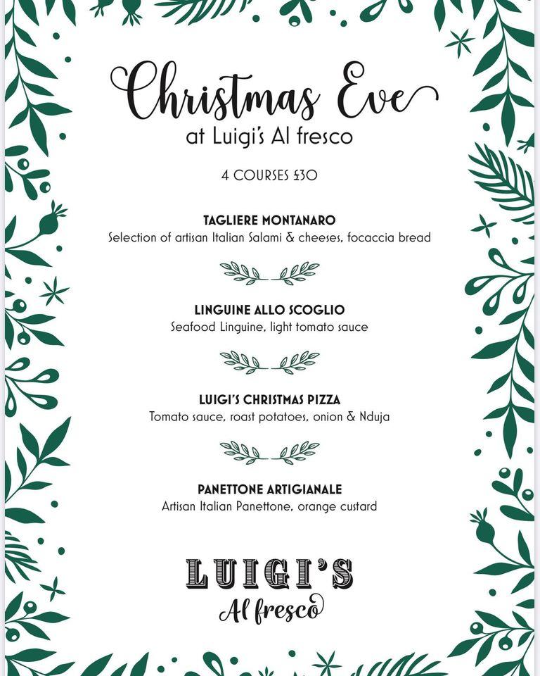 Menu at Luigis al Fresco restaurant, Maldon