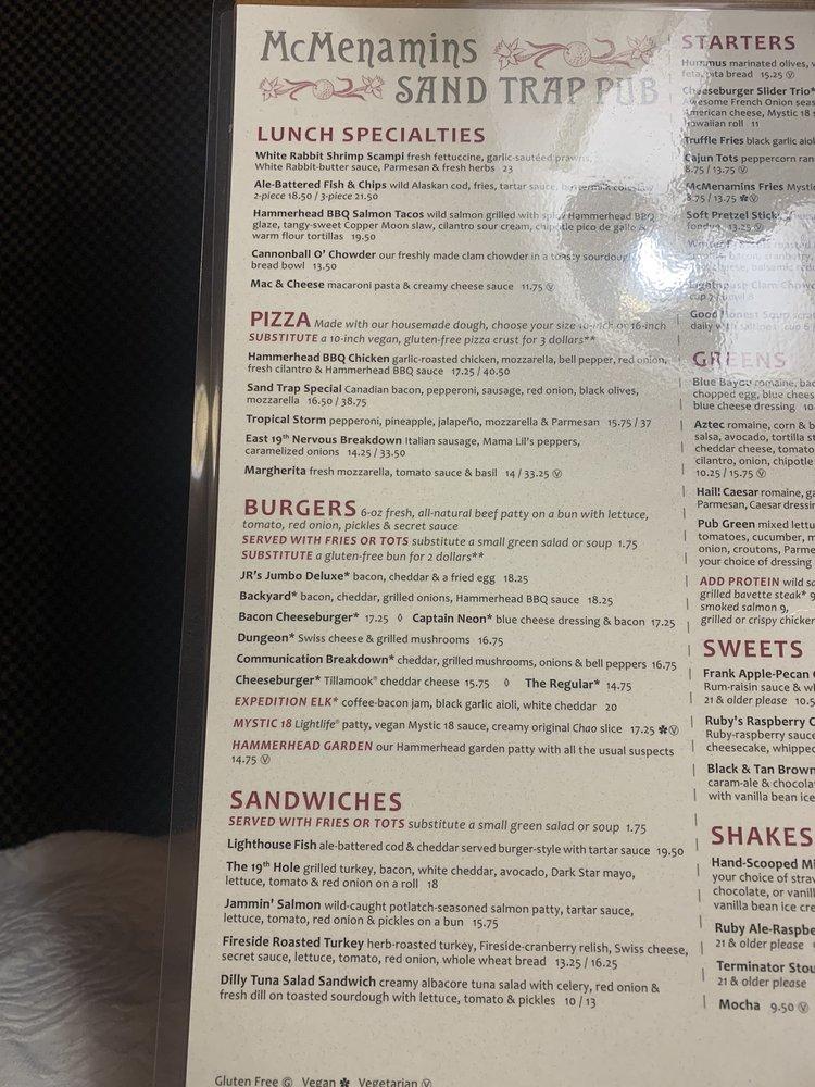 Menu at McMenamins Gearhart Hotel pub & bar, Gearhart