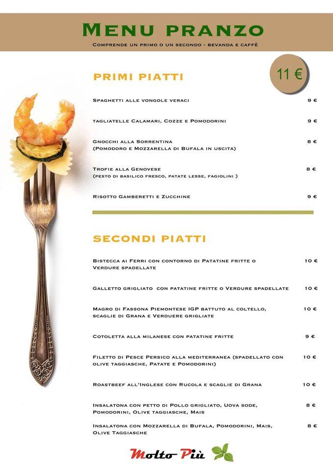 Menu da Molto Più pizzeria, Pavia, Via Fratelli Cervi