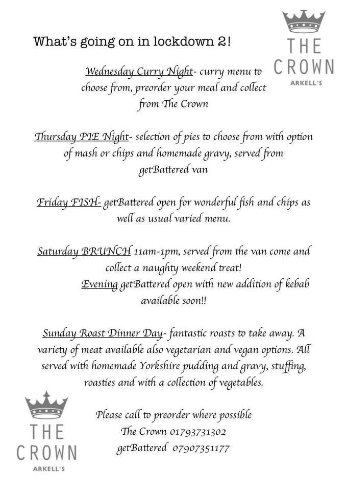 Menu at The Crown Inn at Broad Hinton restaurant, Swindon, High St