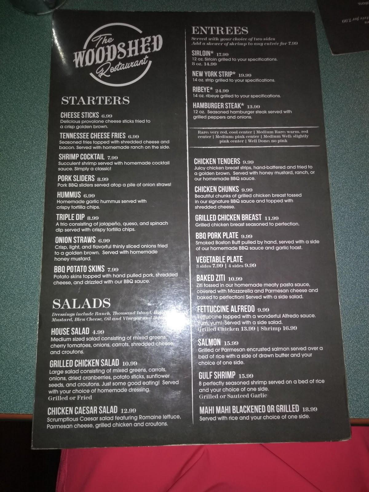 Menu at The Woodshed Restaurant, Newport, Cosby Hwy