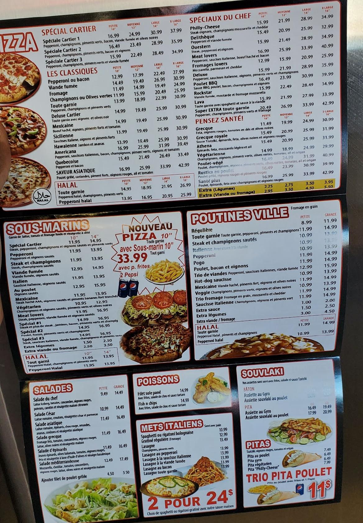 Menu au Pizzeria Cartier, Laval, 395 Bd Cartier O