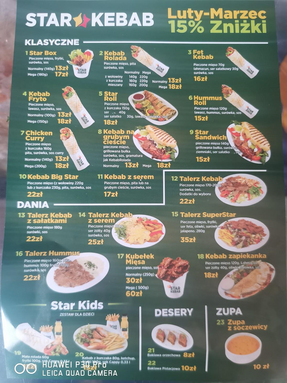 Menu at Star KEBAB, Gdynia