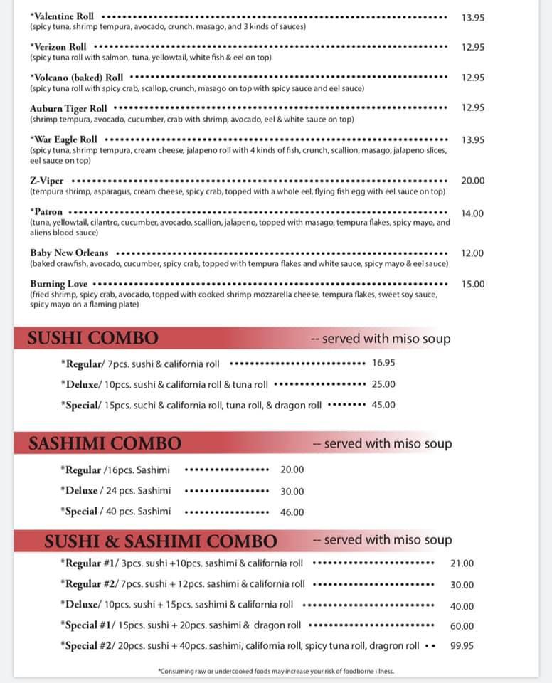 Menu at Sushiya Japanese Restaurant, Auburn