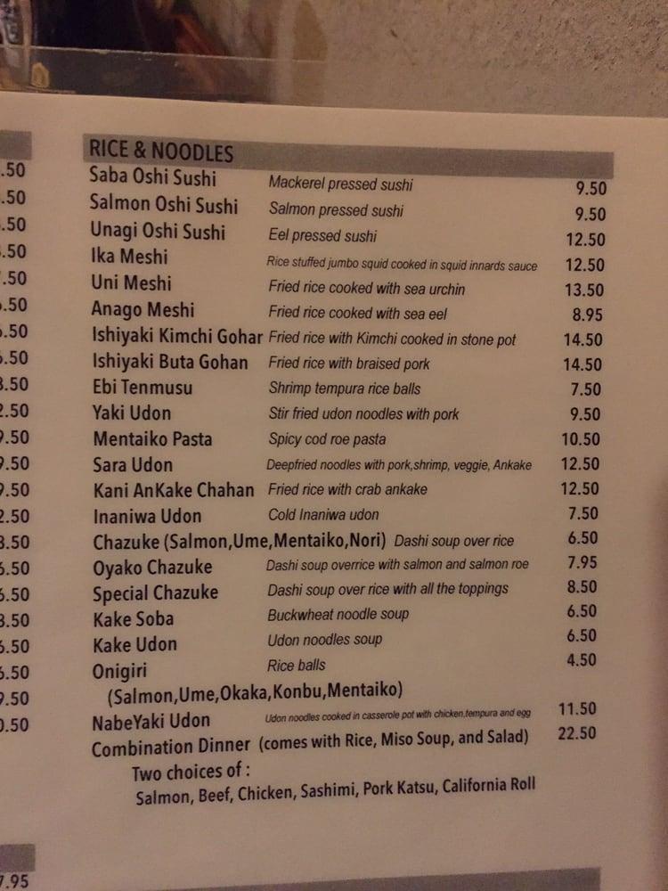 Menu at TANTO Japanese Restaurant, Sunnyvale