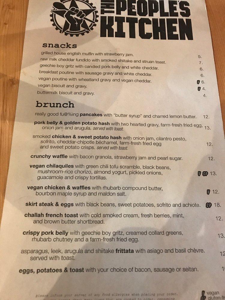 Menu at The People's Kitchen restaurant, Lansing