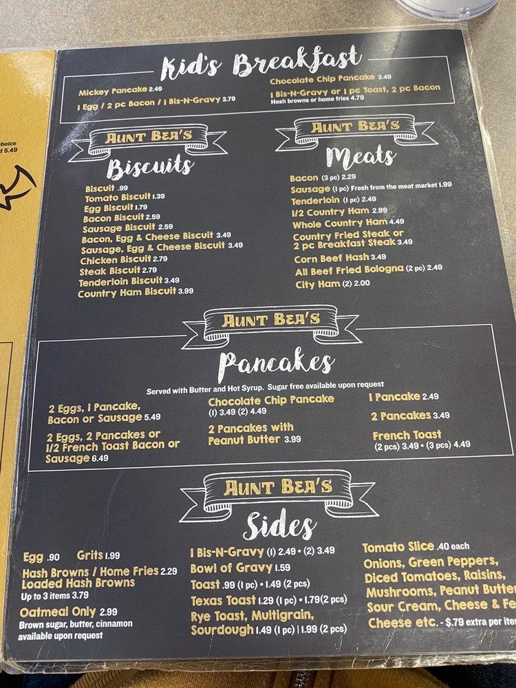 Menu at Aunt Bea's Home Cooking restaurant, Greeneville