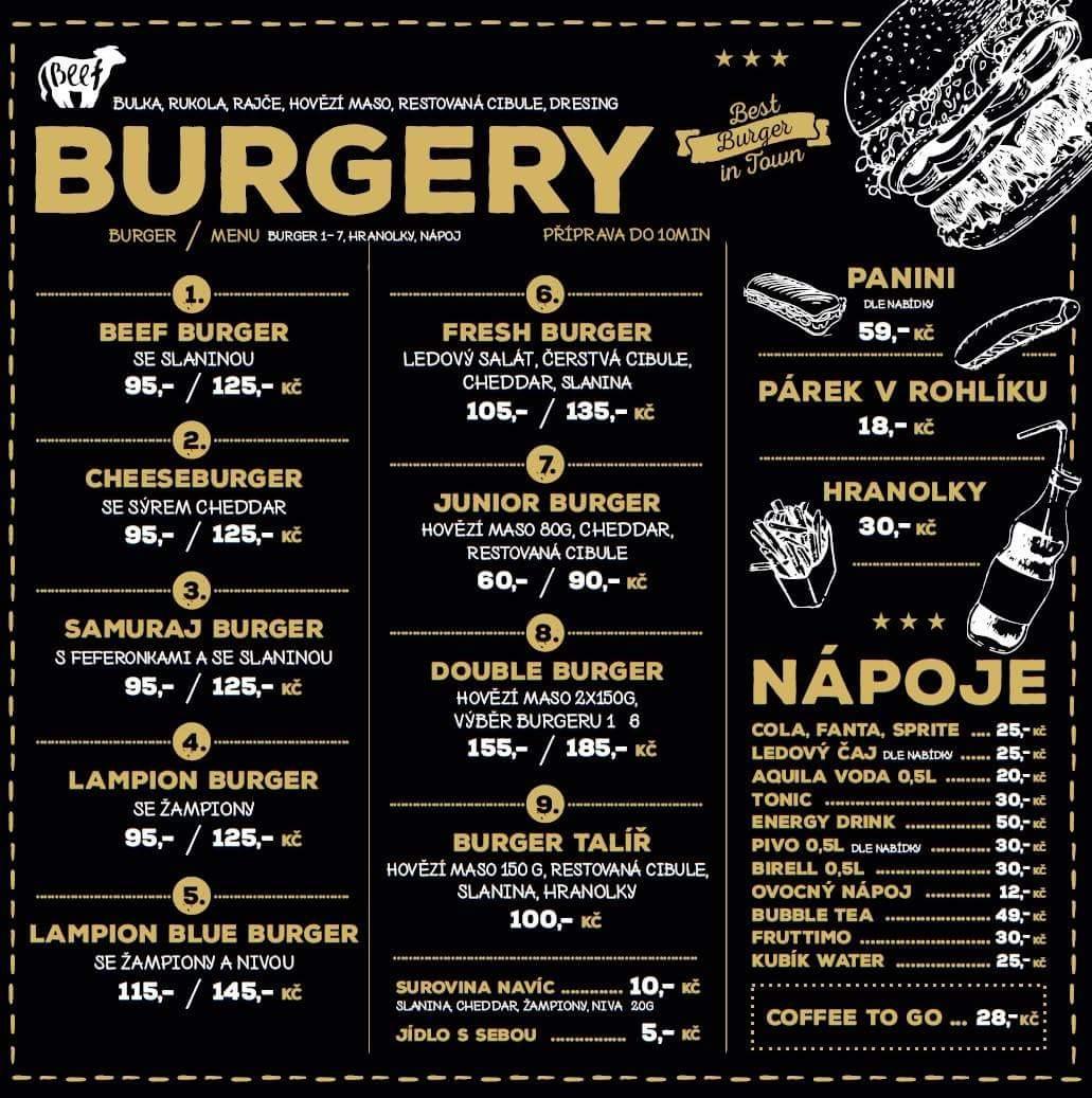 Menu at Beef Burger restaurant, Litomysl