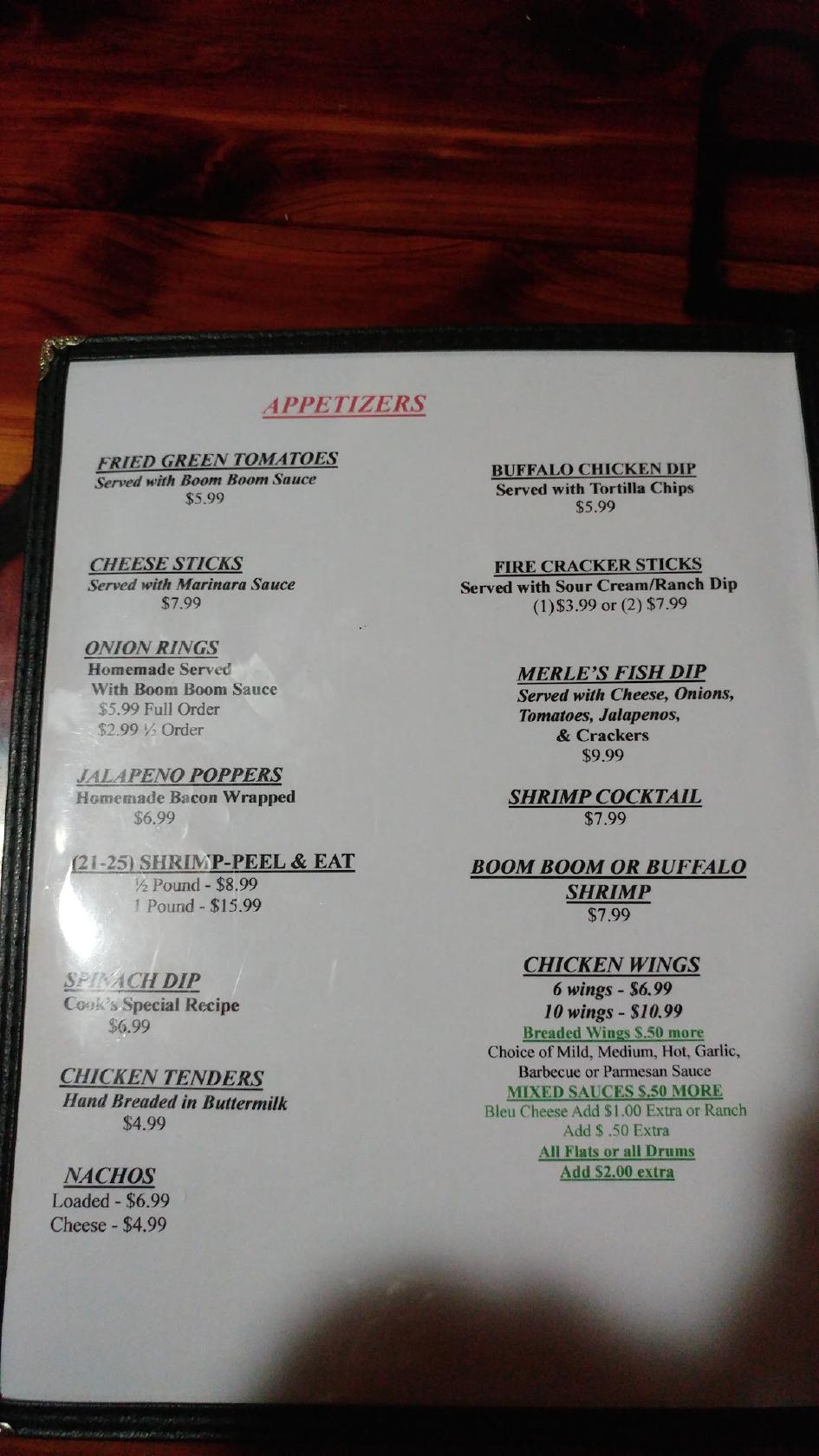 Menu at Brahma Bull pub & bar, Okeechobee, US-441