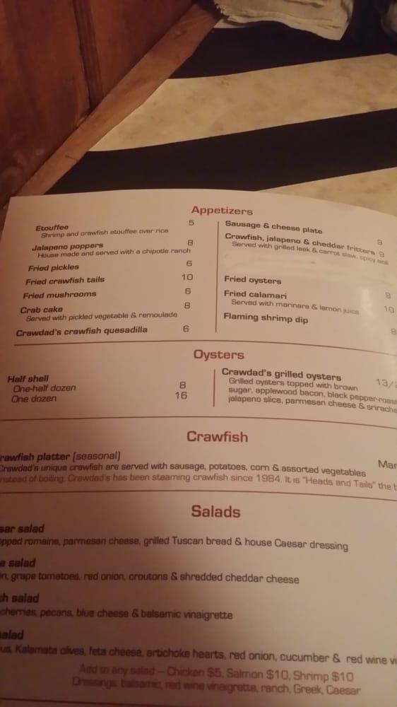 Menu at Crawdad's steakhouse, Merigold, 104 Park St