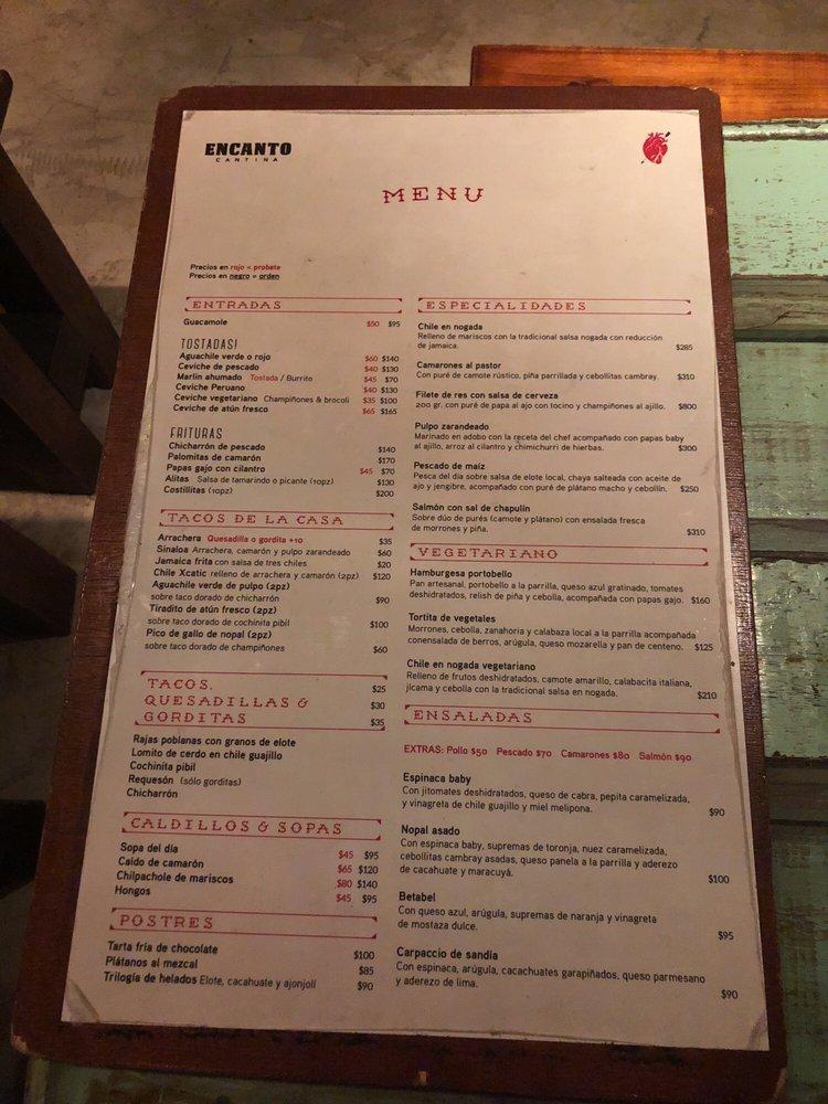 Menu at Encanto Cantina restaurant, Tulum