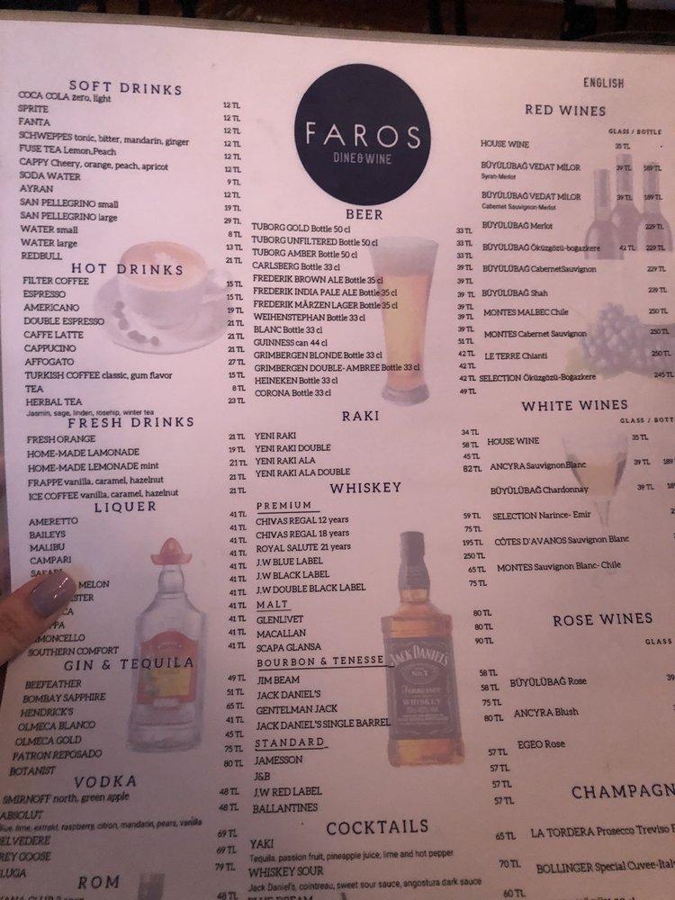 Menu at Faros Restaurant Taksim, Istanbul, Cumhuriyet Cd. No:31