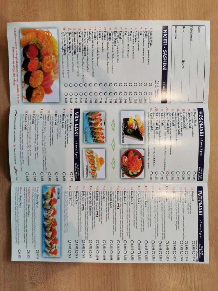 Menu at Fuki Sushi Bar, Laval