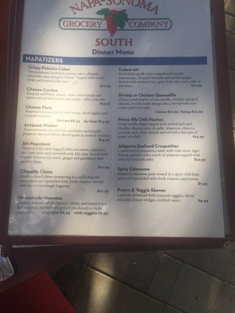 Menu at Napa Sonoma Grocery Co pub & bar, Reno