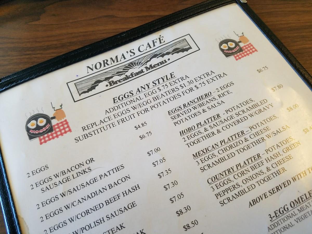 Menu at Norma's Cafe, Lockport