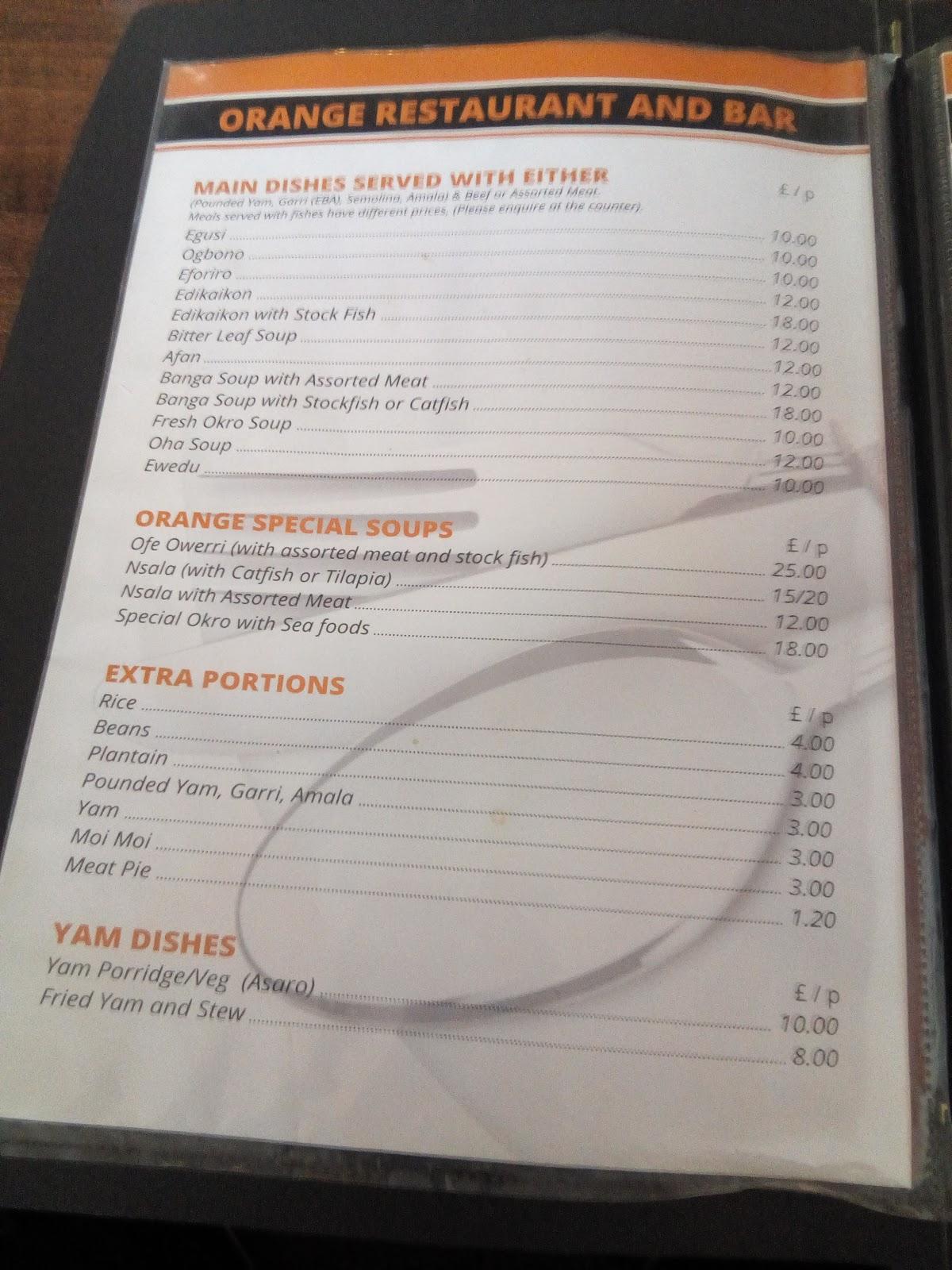 Menu at Orange Restaurant & Bar, Dagenham