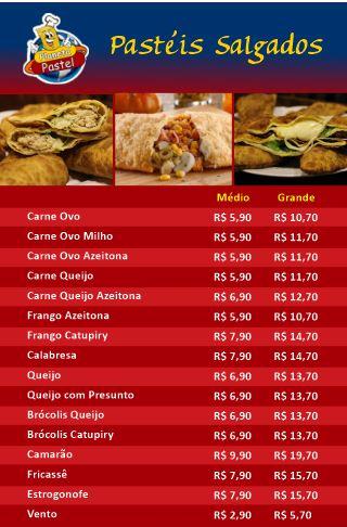 Menu at Planeta Pastel restaurant, Cidreira