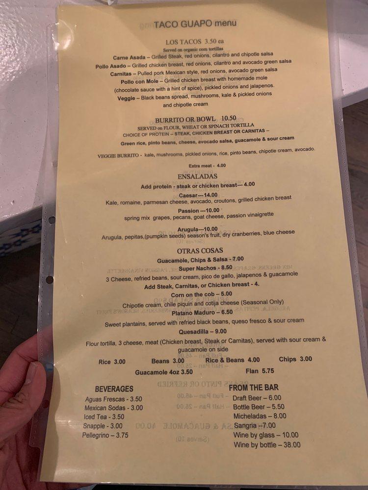 Carta del restaurante Taco Guapo, San Francisco