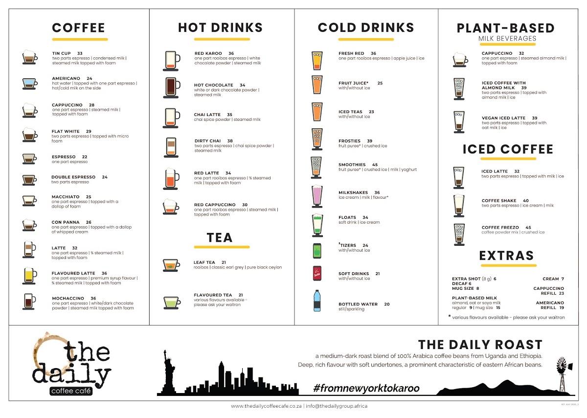 Menu at The Daily Coffee Café Burgundy cafe, Cape Town