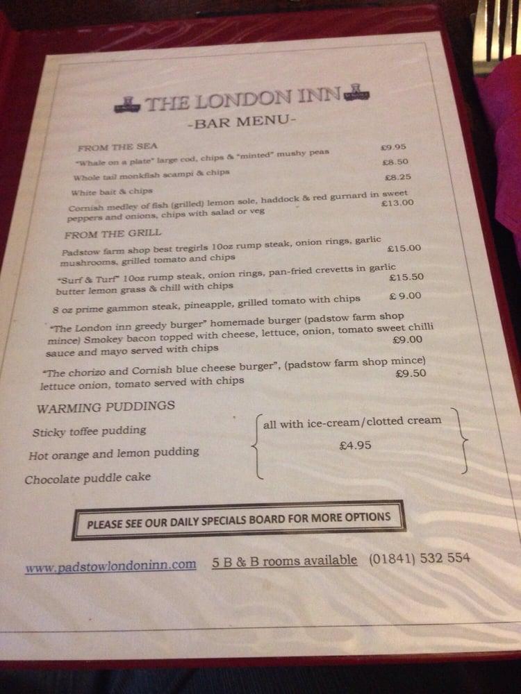 Menu at The London Inn pub & bar, Padstow