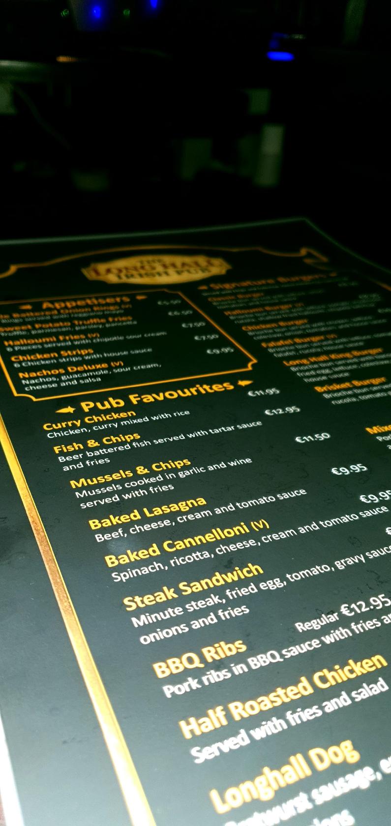 Menu at The Long Hall Irish Pub, Saint Julian's, WFFQ+FRM