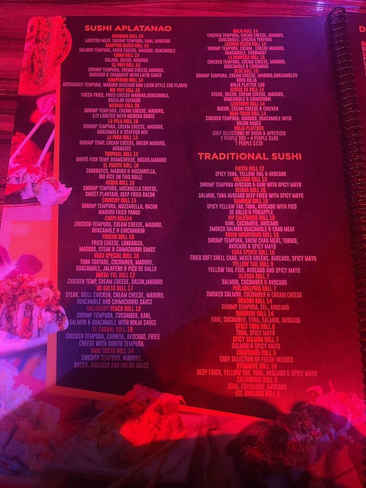 Menu at Vaka Restaurant, Lawrence