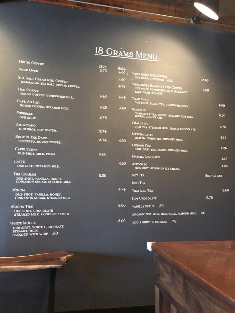 Menu at 18 Grams Coffee & Tea cafe, Elk Grove