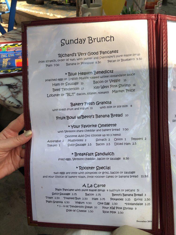 Menu at Blue Heaven pub & bar, Key West