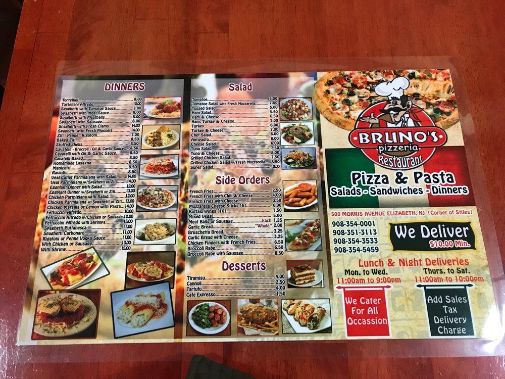Menu at Bruno's Pizzeria, Elizabeth