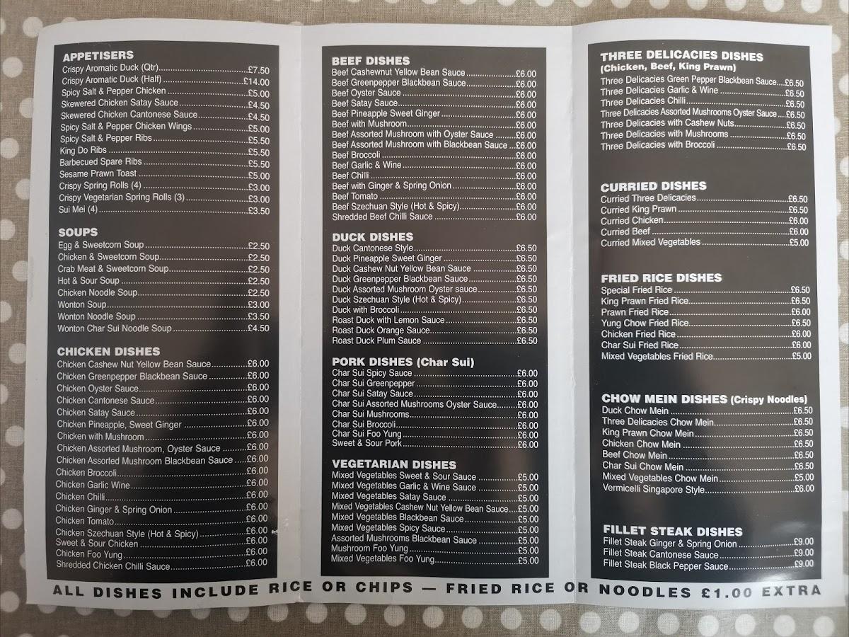Menu at Cobo Oriental fast food, Liverpool
