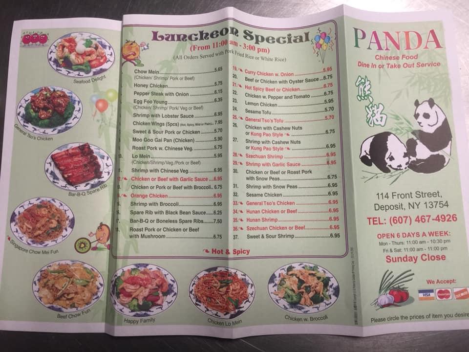 Menu at Panda restaurant, Deposit