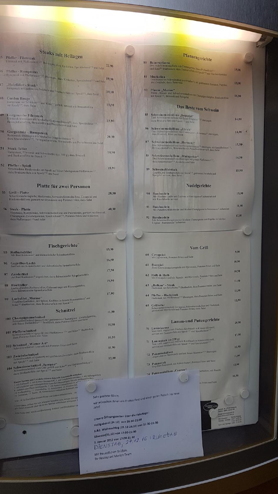 Speisekarte von Restaurant Merion, Duisburg