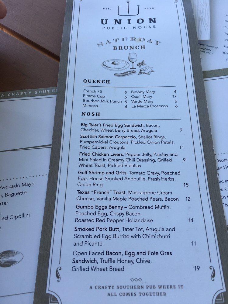 Menu at Union Public House, Pensacola, 36 E Garden St