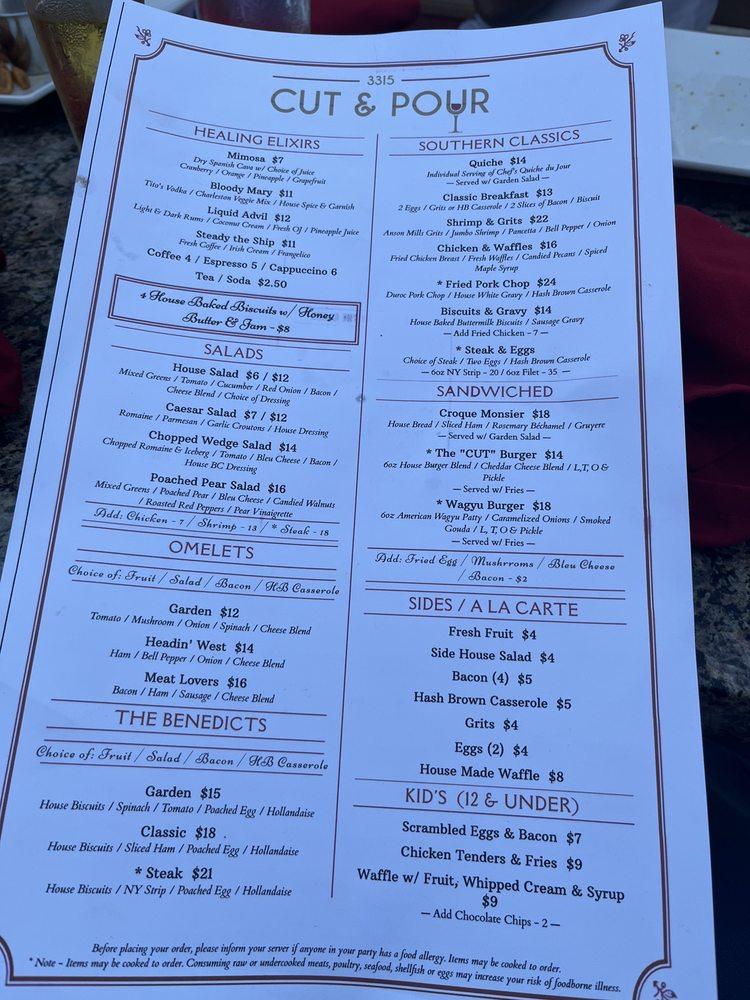 Menu at 3315 Cut & Pour pub & bar, Wilmington