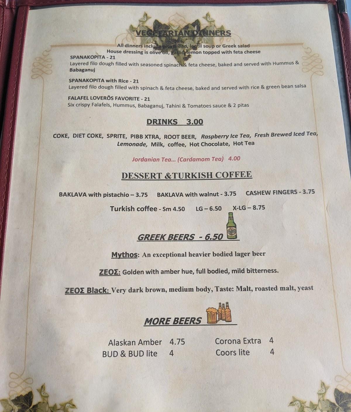 Menu at Azars Restaurant, Spokane