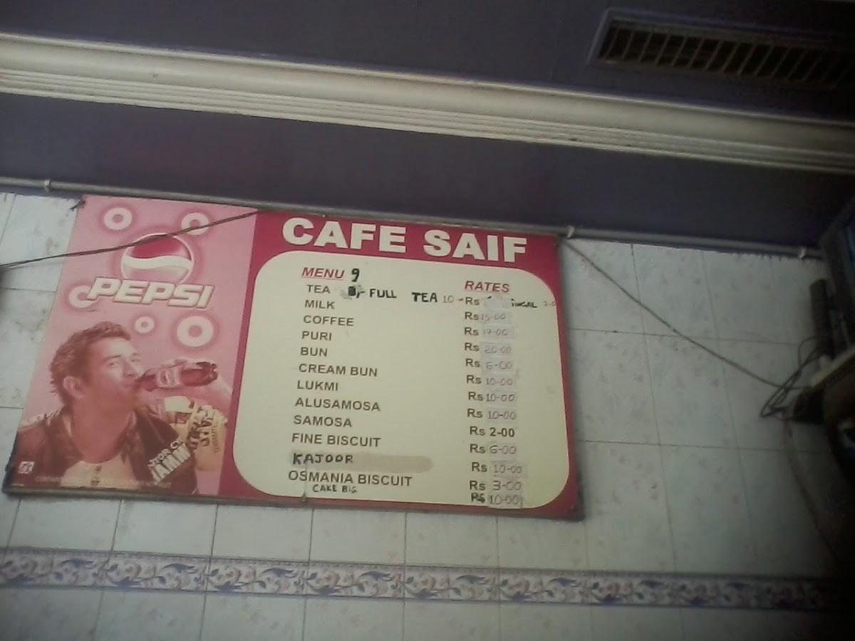 Menu at Cafe Saif, Hyderabad