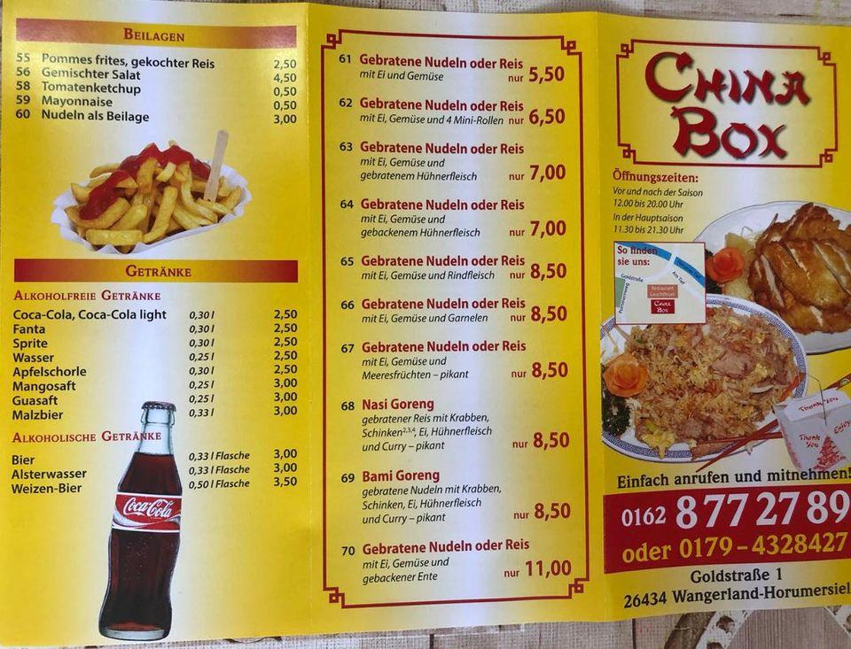 Menu at Chinabox restaurant, Wangerland