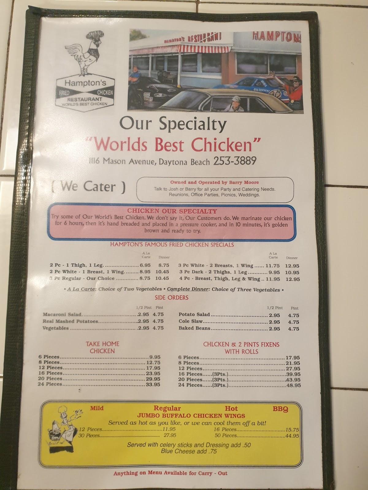 Menu at Hampton's Restaurant, Daytona Beach, Mason Ave