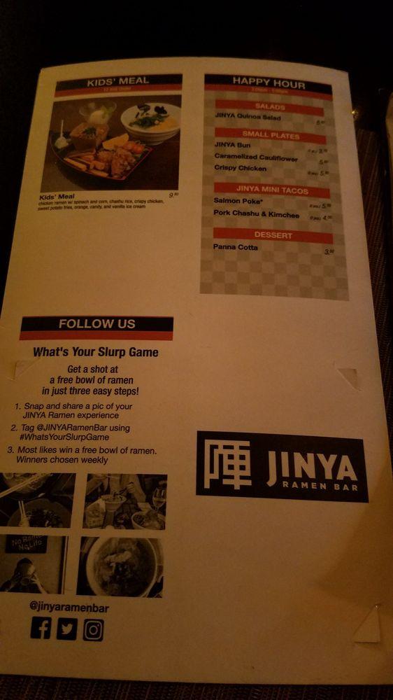 Menu at JINYA Ramen Bar - Vancouver Downtown, Vancouver, 541 Robson St