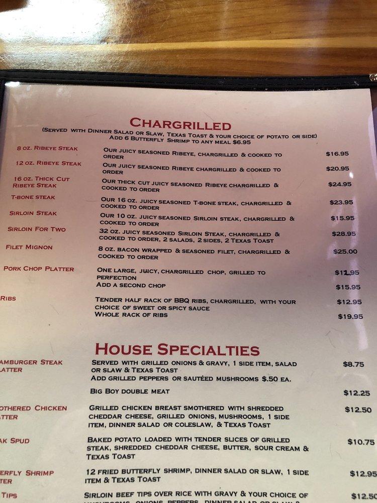 Menu at Justin's Place steakhouse, Thomaston